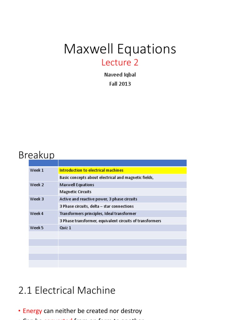 Lec 2 - Maxwell Equations | PDF | Magnetic Field | Electric Field
