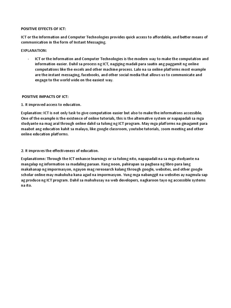 The Positive Impacts of ICT on Education: Improved Access and ...