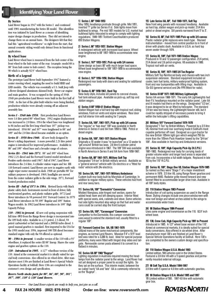 Land Rover Series Identification Guide | PDF