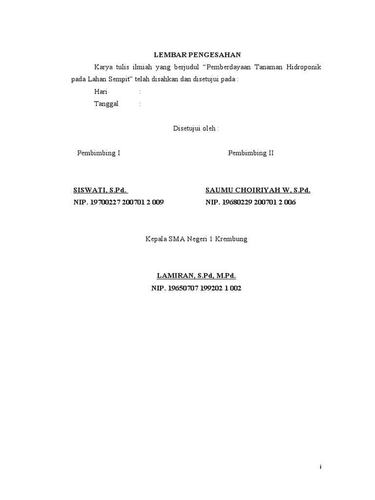 KTI Tanaman Hidroponik Lembar Pengesahan | PDF