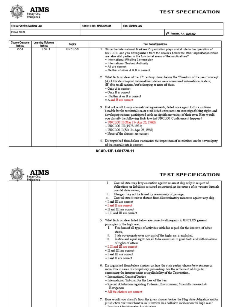 Marlaw Final Exam | PDF | United Nations Convention On The Law Of The ...