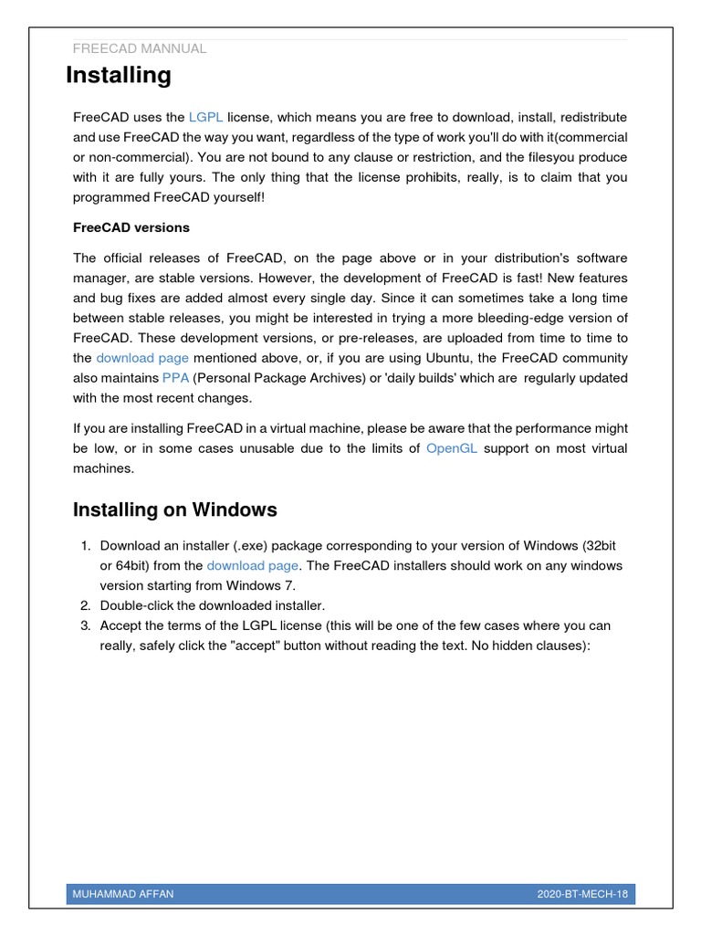 FREECAD MANNUAL (Installing) | Download Free PDF | Computer Architecture | Software Development