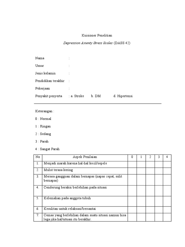 Instrumen Penelitian Kecemasan Pdf