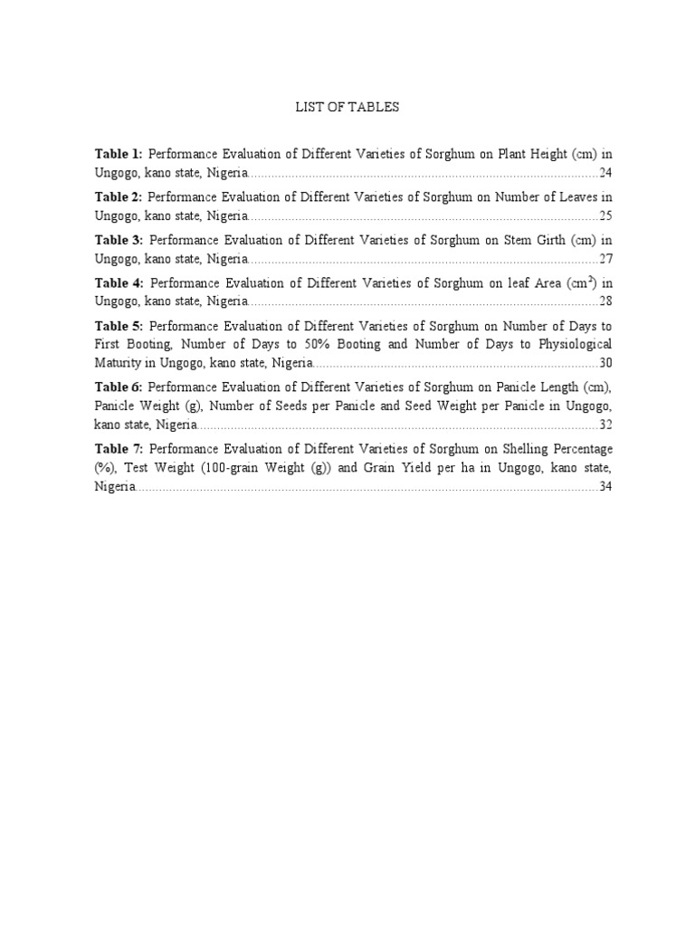 JB List of Tables | PDF