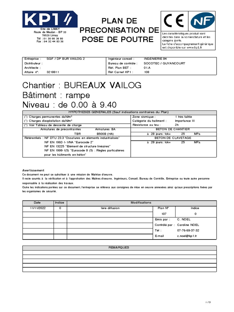 Plan de Pose Des Poutres KP1 - RAMPE-107-0 | PDF | Béton | Matériau ...