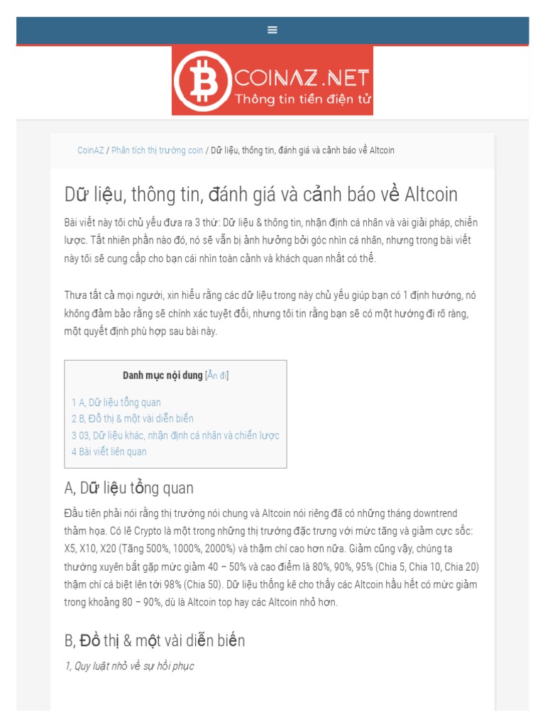 Dữ liệu, thông tin, đánh giá và cảnh báo về Altcoin | PDF