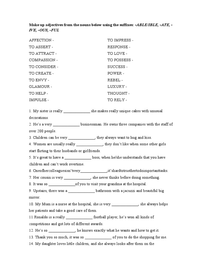 Adjectives From Nouns | PDF | Syntax | Grammar