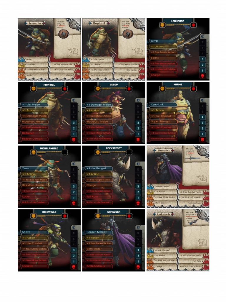 Zombicide Invader AVP and TMNT Character ID Cards | PDF