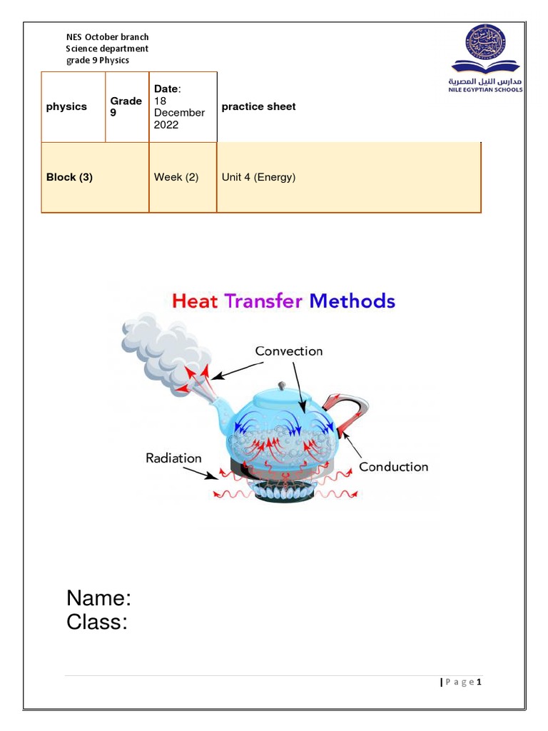 Practice Sheet Grade 9 Energy | PDF | Thermal Conduction | Liquids