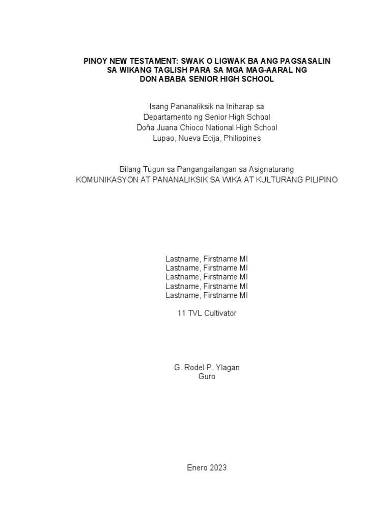 Pananaliksik Format | PDF