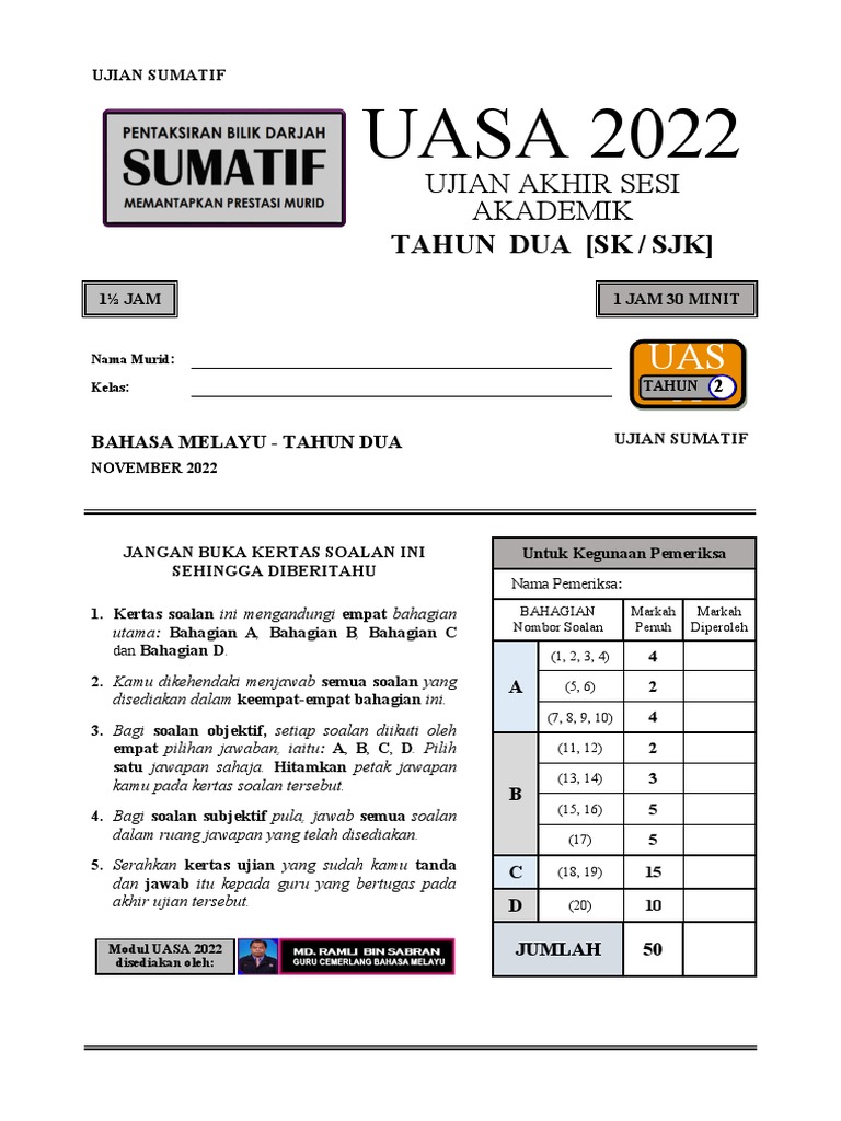1 Set Modul PBD Sumatif Uasa 2022 - Bahasa Melayu Tahun 2 03 | PDF