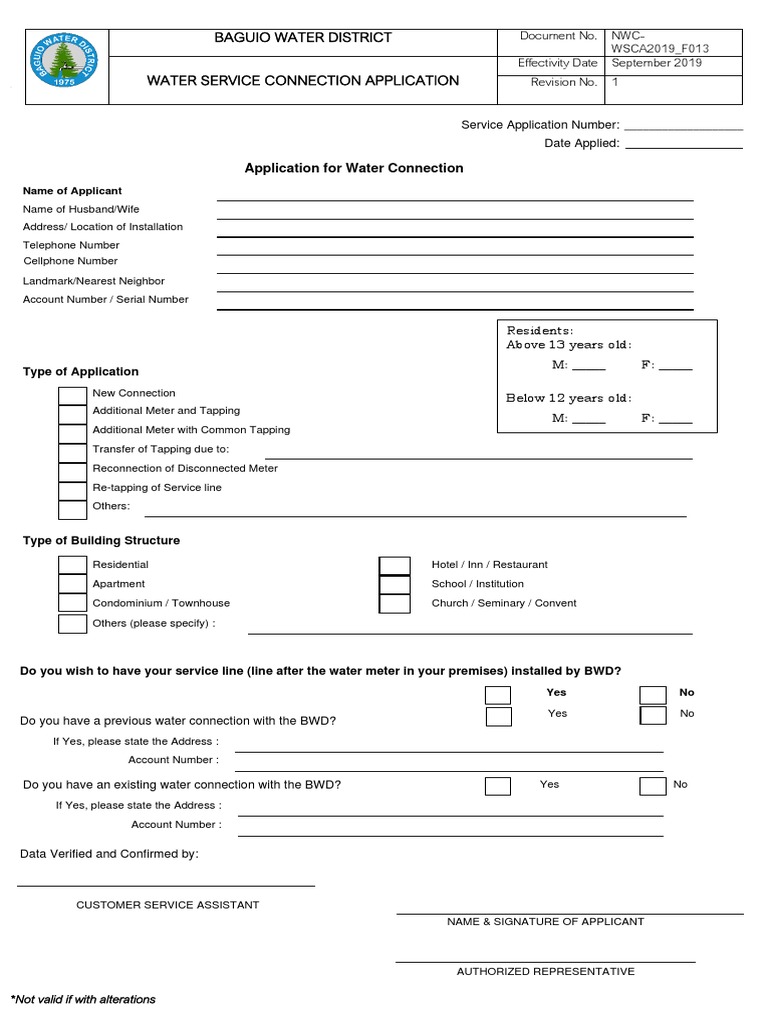 Baguio Water District Connection Application Pdf