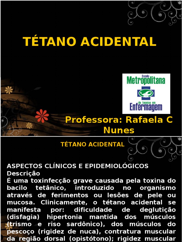 Tétano Acidental | PDF | Epidemiologia | Ciências da Saúde