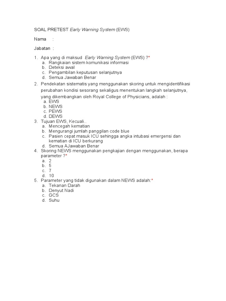 EWS Pre-Test Assessment | PDF