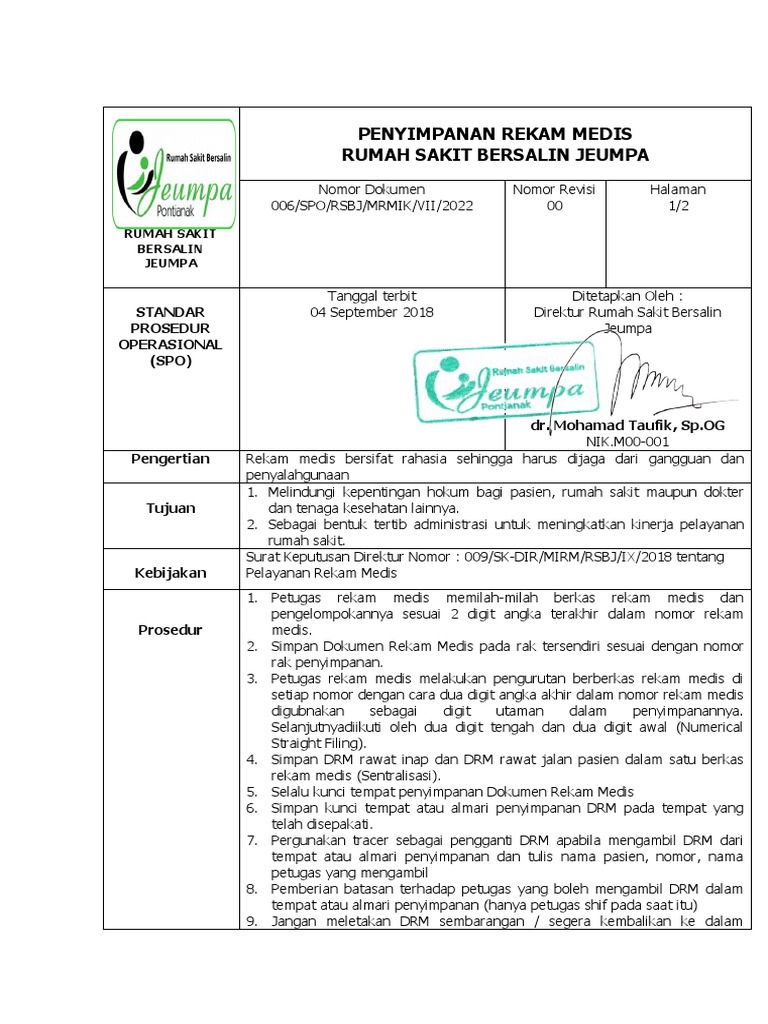 Mirm 10 Point 1 Spo Penyimpanan Rekam Medis | PDF