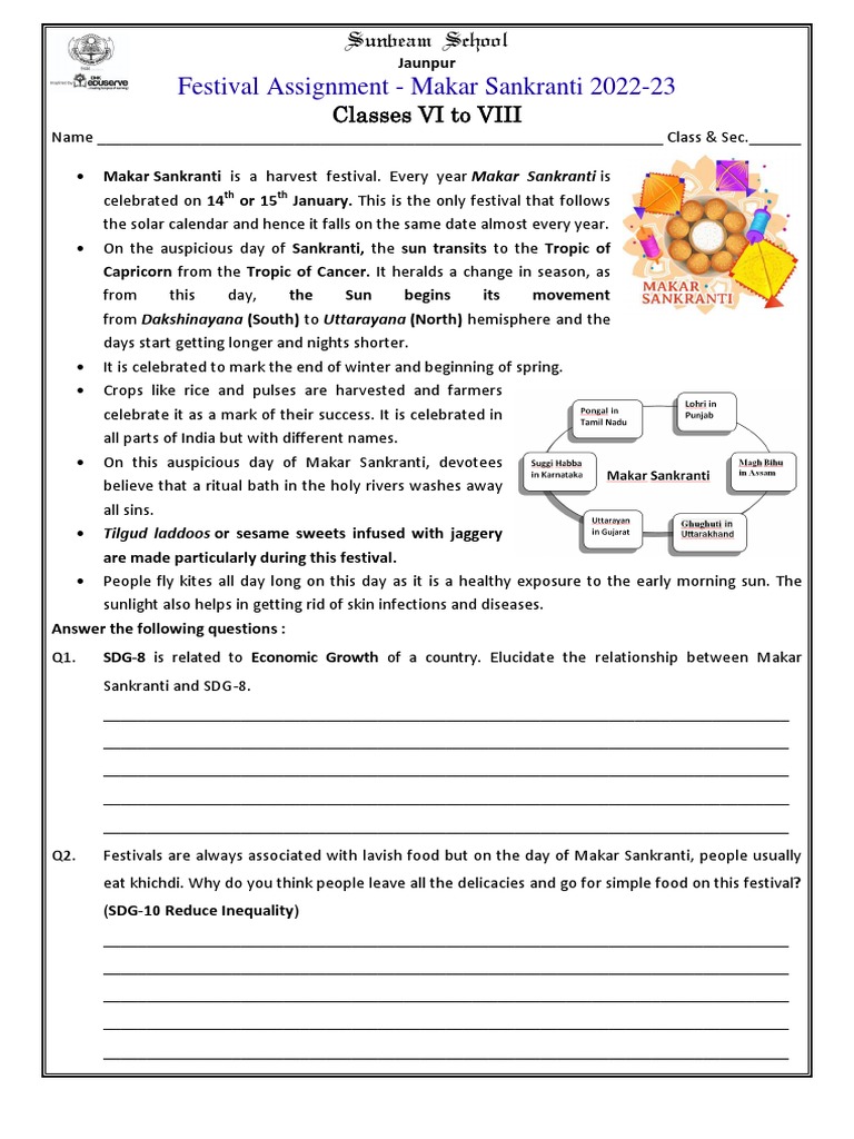 Makar Sankranti Assignment (VI To VIII) | PDF
