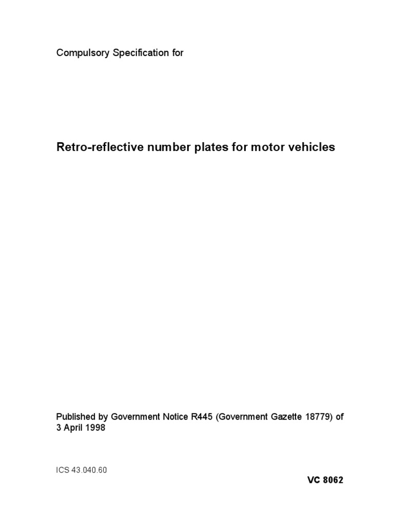 VC8062 Compulsory Specification Retro-Reflective Number Plate | PDF ...