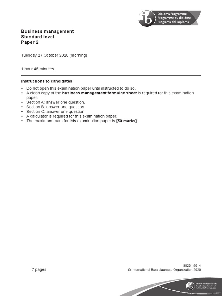 Business Management Standard Level Paper 2: Instructions To Candidates ...