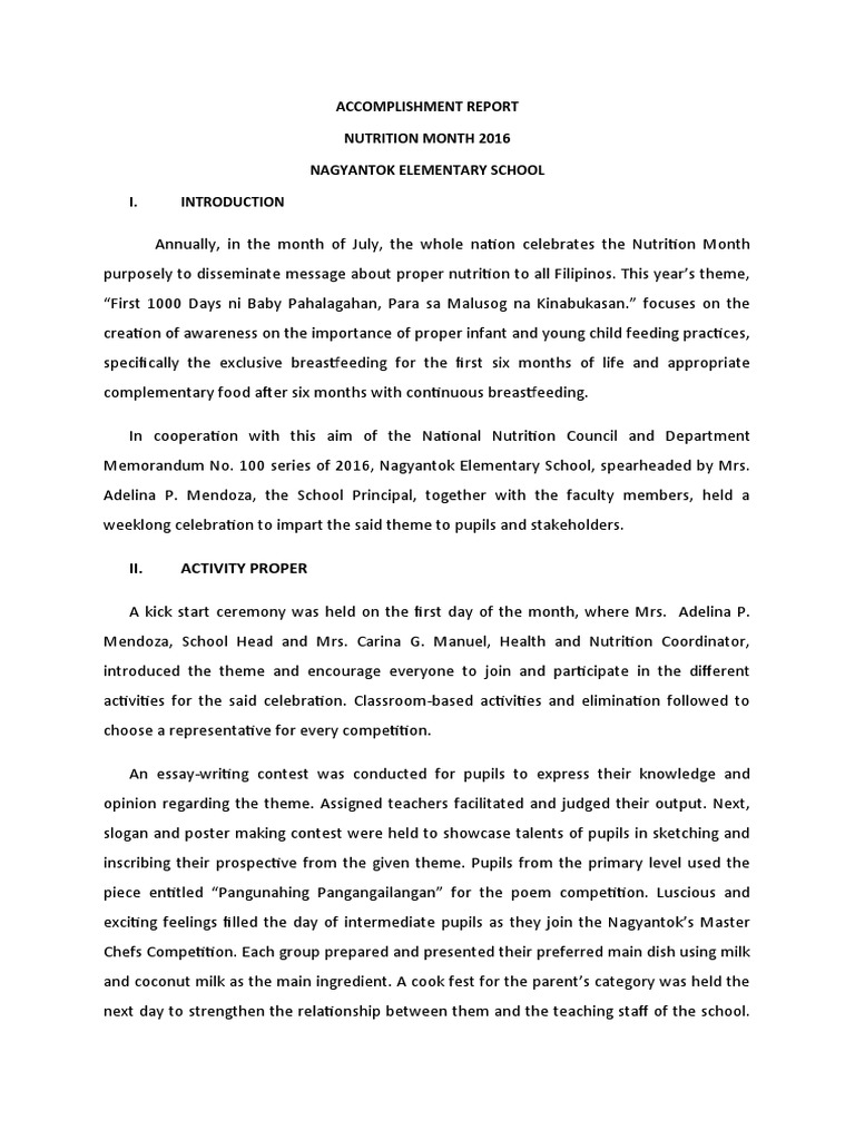 ACCOMPLISHMENT REPORT Nutri 2016 | PDF | Breastfeeding | Nutrition