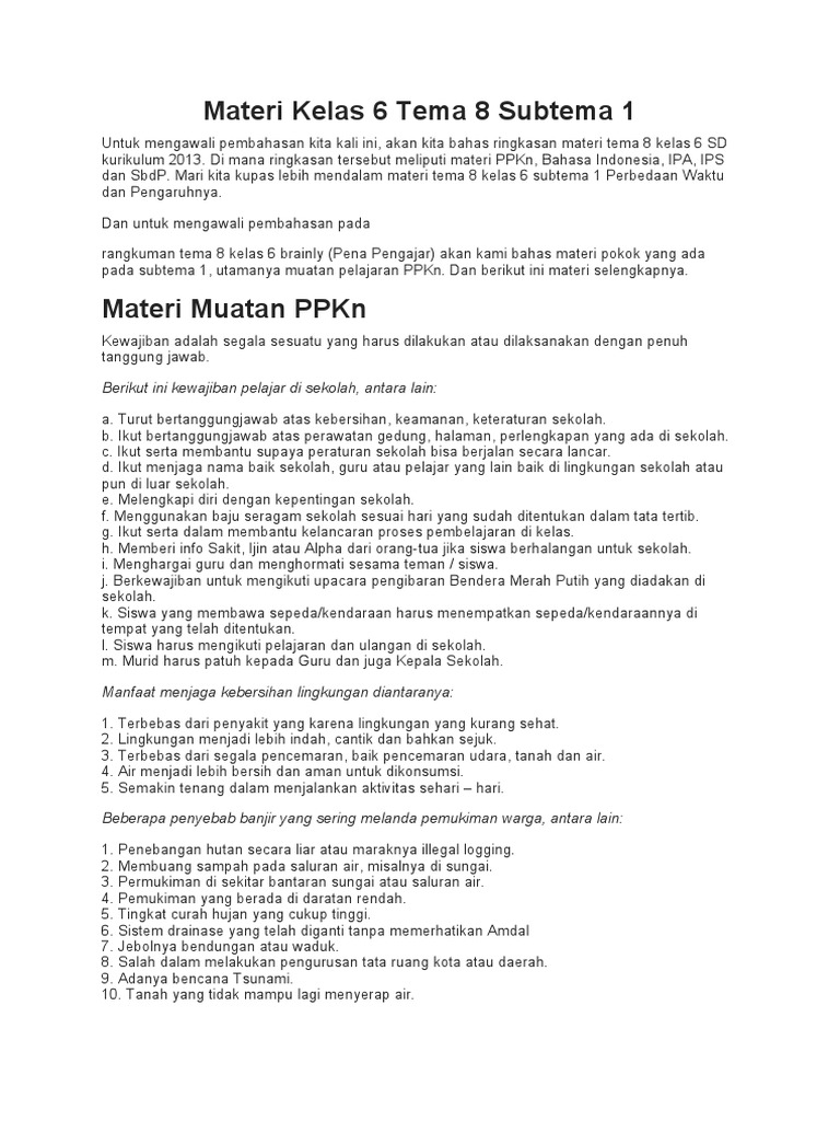 Kelas 6 Tema 8 Subtema 1 | PDF