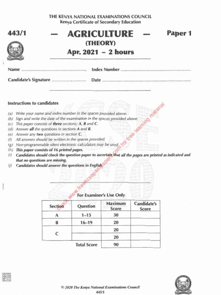 2020 KCSE Agriculture Paper 1 | PDF