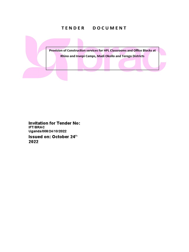 Tender Document: Invitation For Tender No: Issued On: October 24 2022 ...