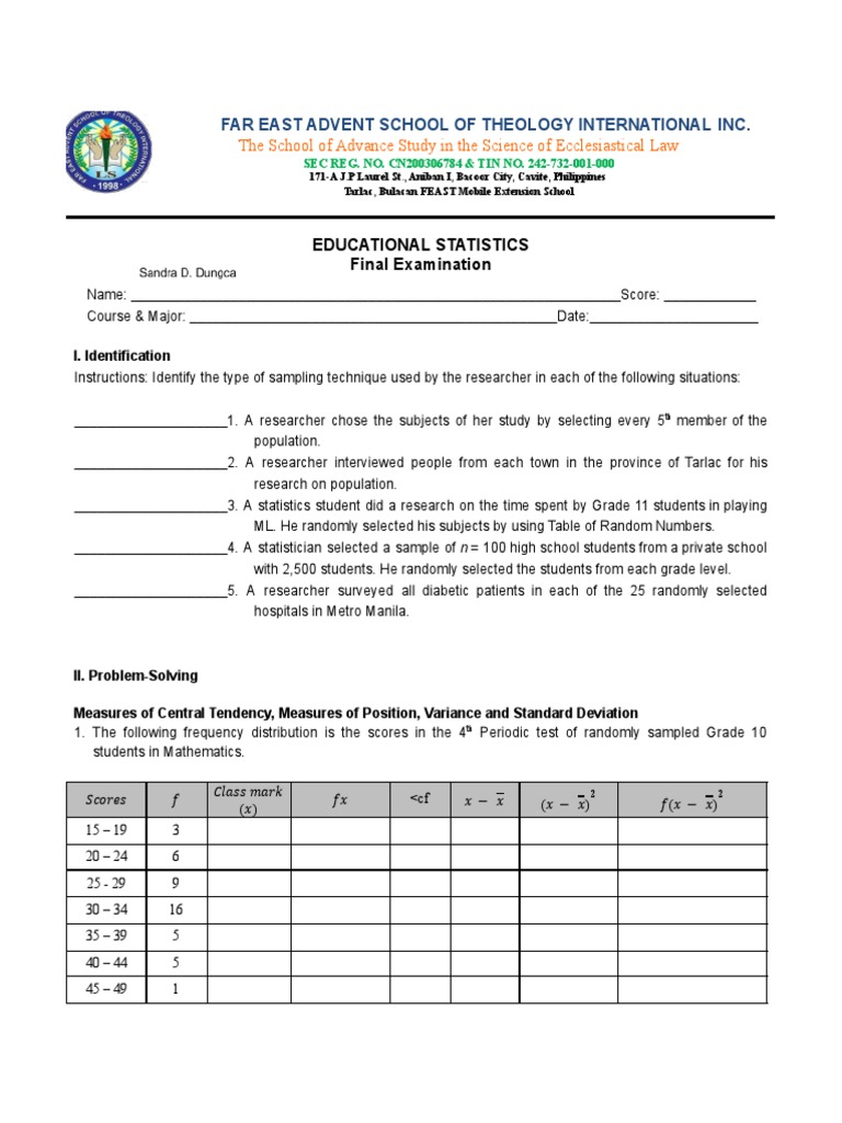 Educational Statistics EXAM | PDF