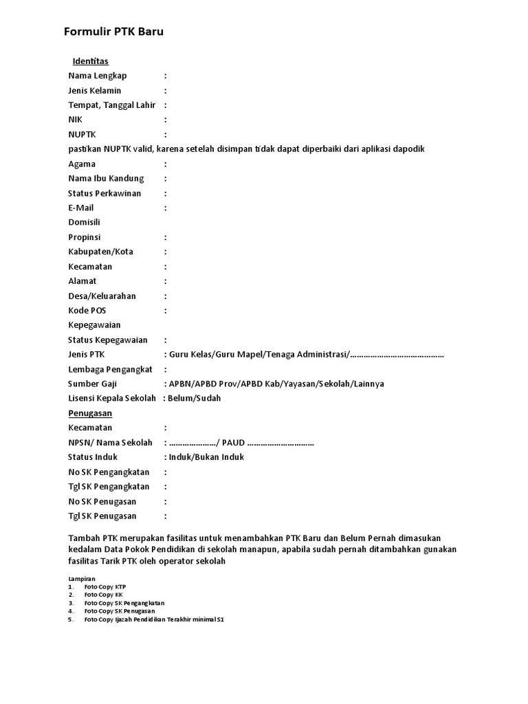 Formulir Pengajuan PTK Baru OK | PDF