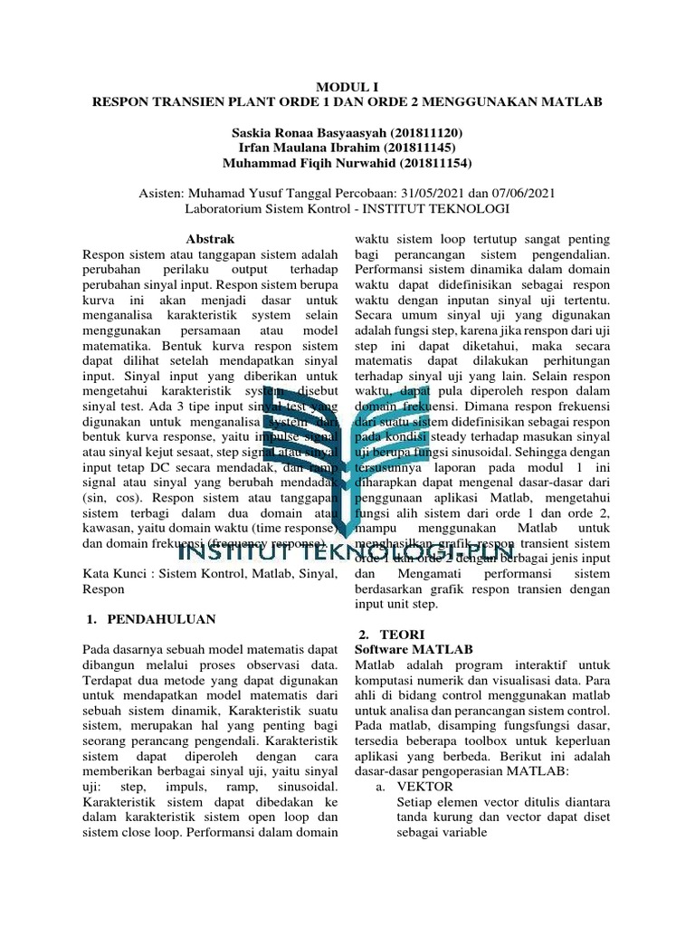 Respon Transien Sistem Orde 1 dan 2 MATLAB | PDF