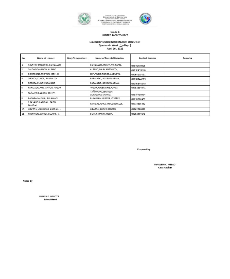 Day 2 Learners-Quick-Info-Log-Sheet | PDF