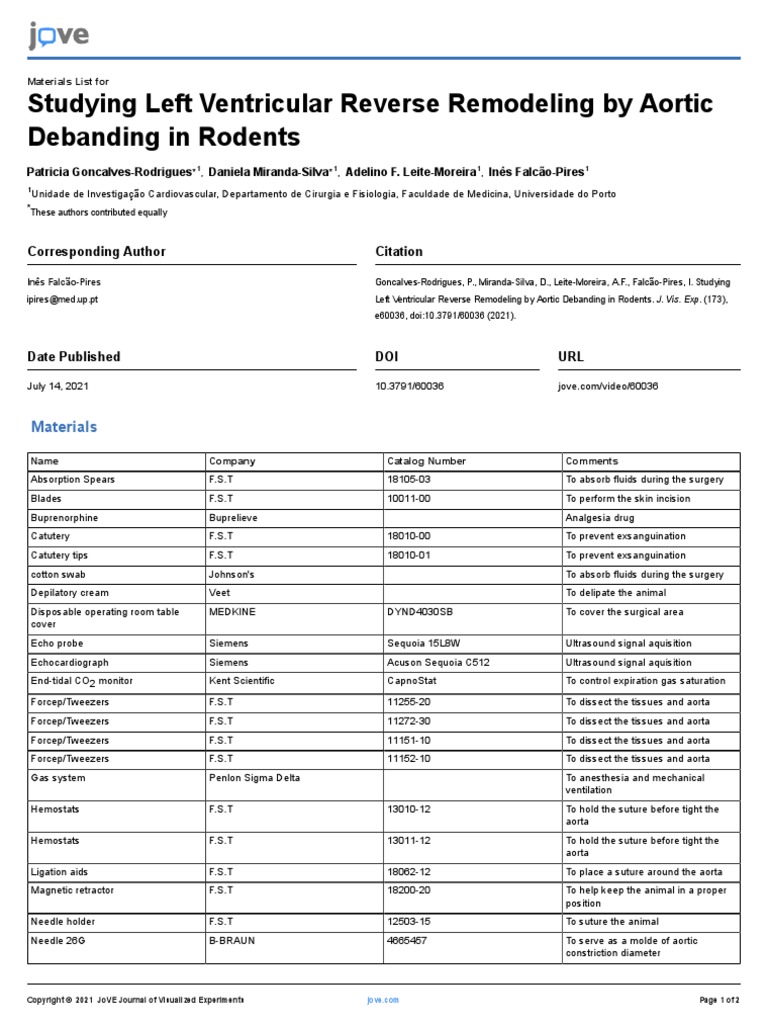 Studying Left Ventricular Reverse Remodeling by Aortic Debanding in ...