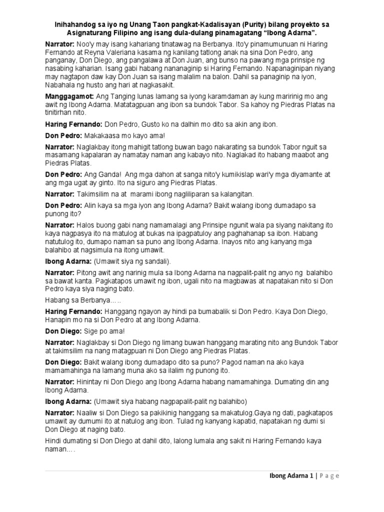 Ibong Adarna Script | PDF