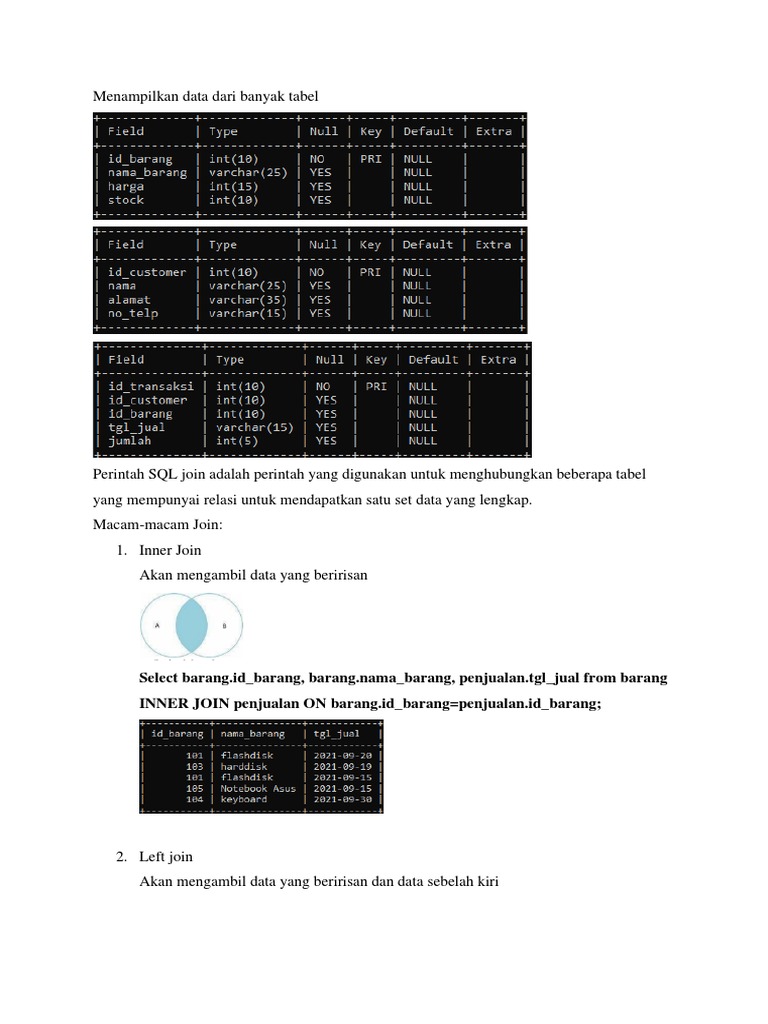 Panduan SQL Join dan Latihan | PDF