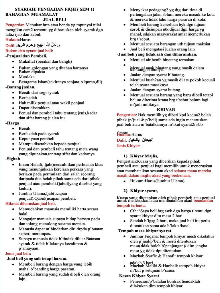 PDF Nota Ringkas Syariah Sem 1 Compress | PDF