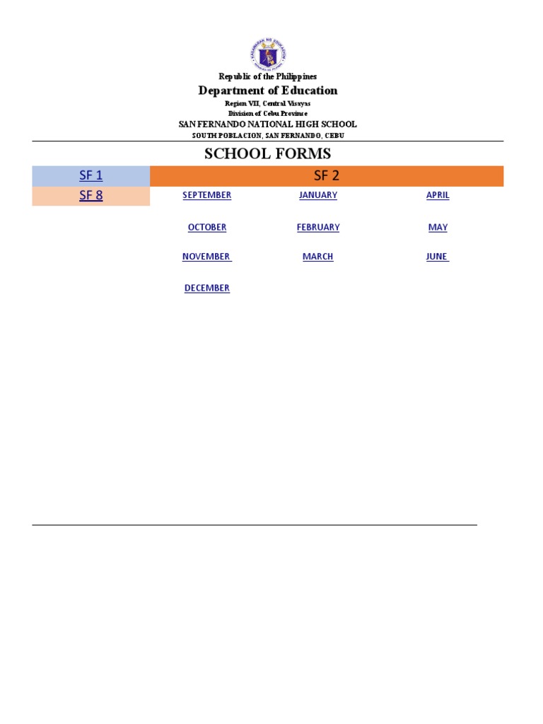 SF 1 School Registration Form San Fernando NHS Cebu Philippines | PDF | Cebu | Philippines