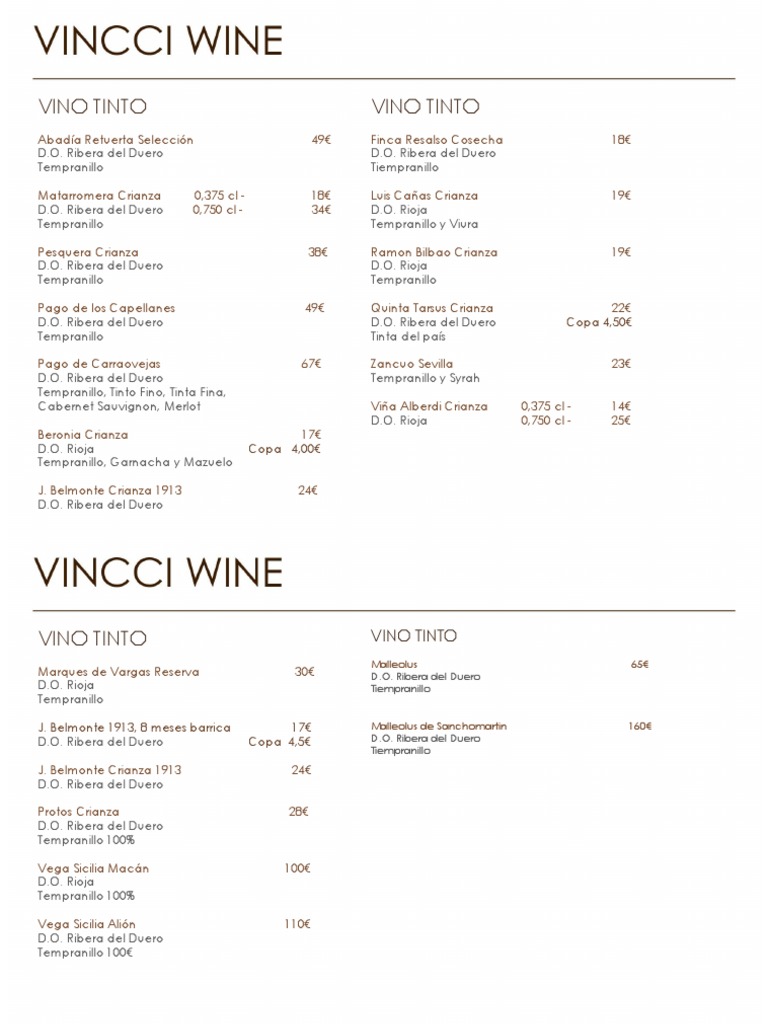 Carta Vinos Mirador 2022 | PDF | Vitis | Vino