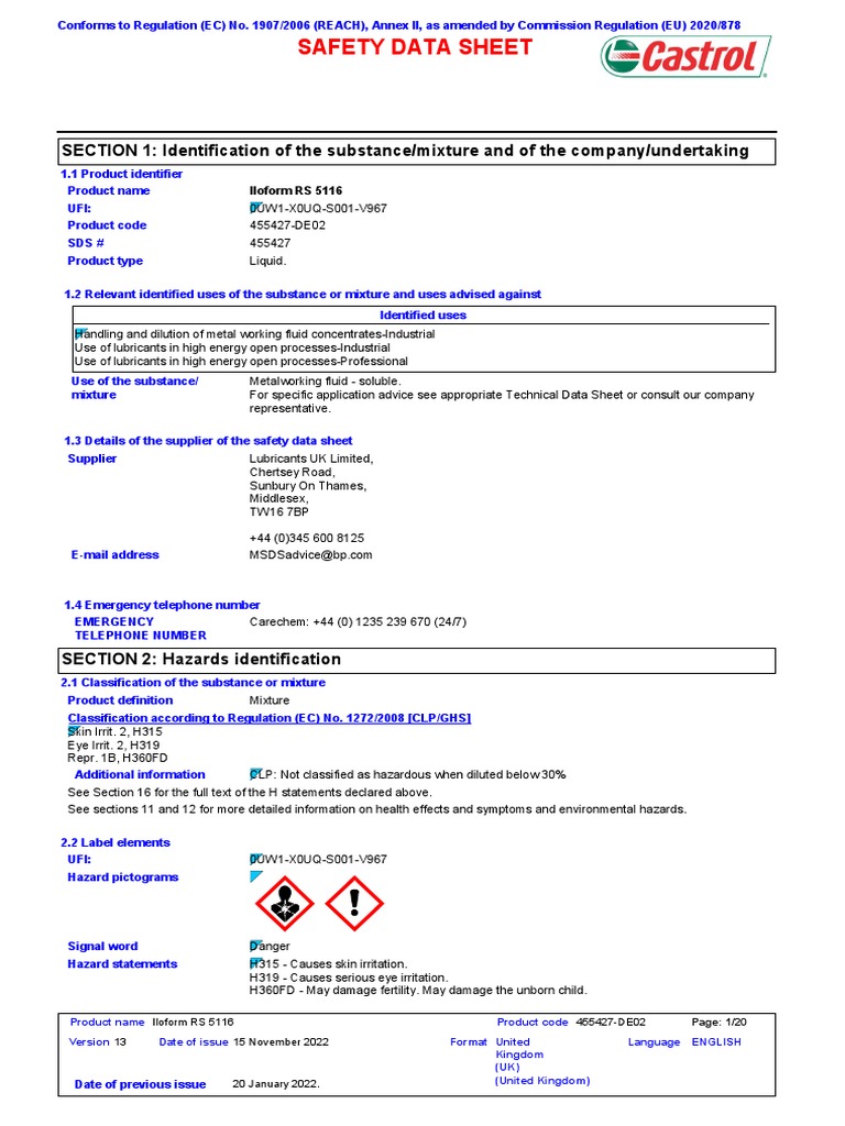 Safety Data Sheet: SECTION 1: Identification of The Substance/mixture ...