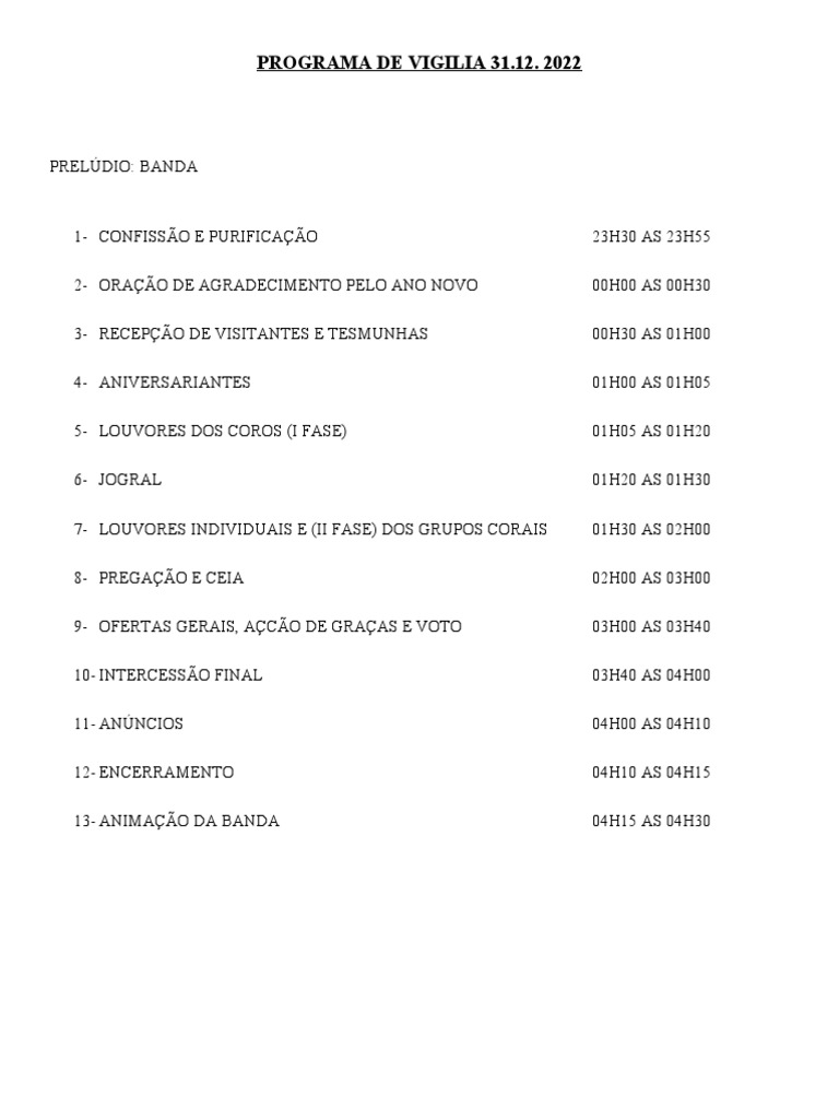 Programa de Vigilia 31 | PDF