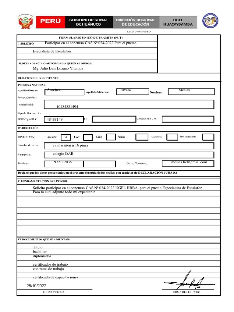 FORMATO ÚNICO DE TRAMITE UGEL HUACAYBAMBA GGG | PDF