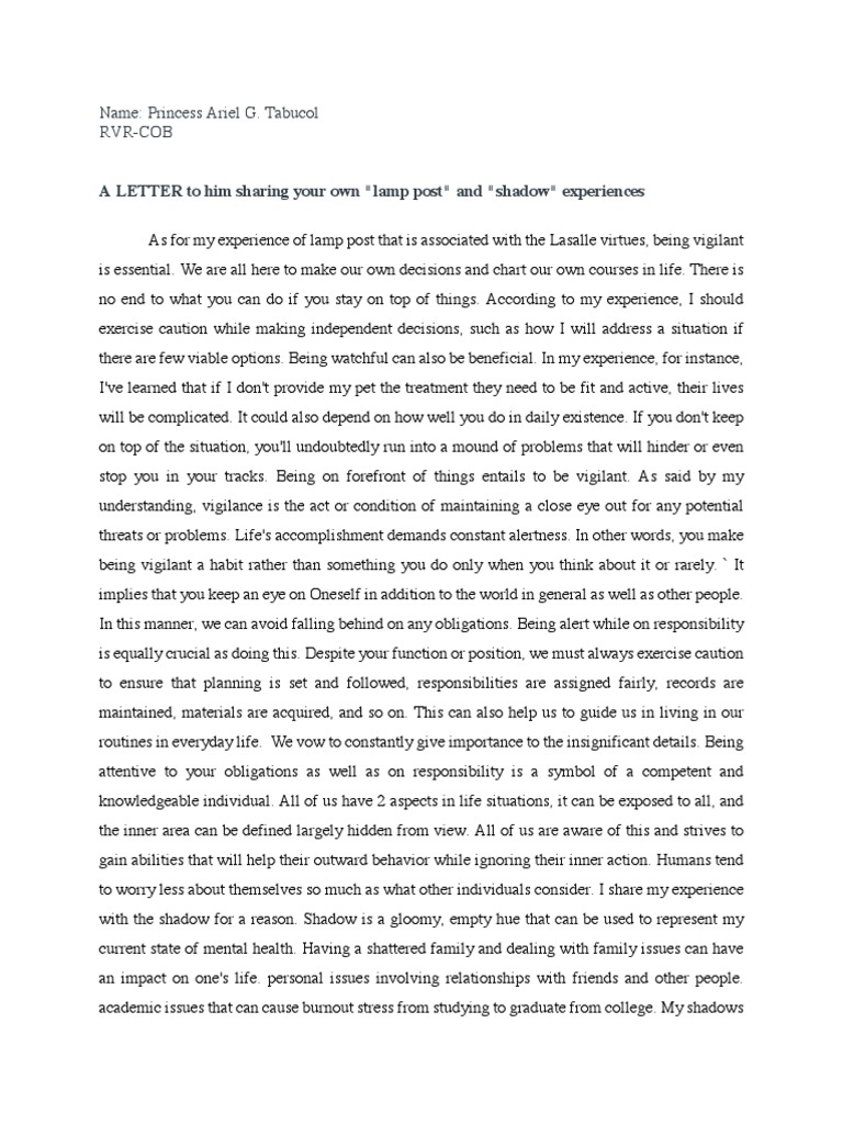 Lasallian Journey Reflection - Lamp Posts and Shadows | PDF ...