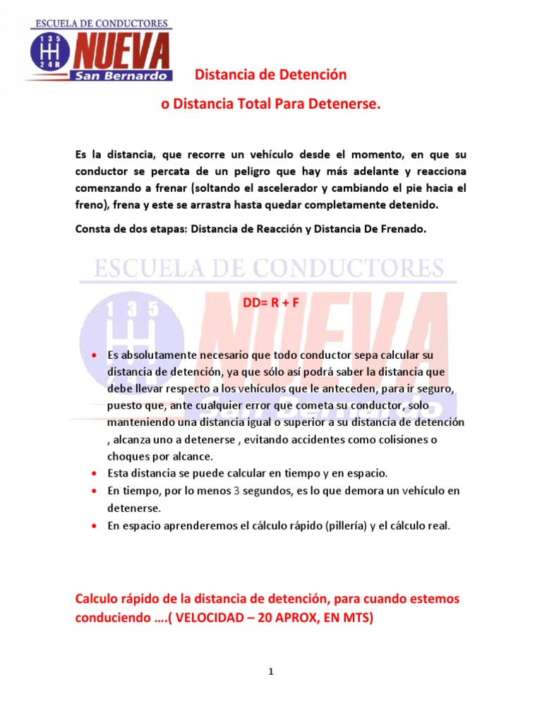 Guía de Cálculo de La Distancia de Detención. | PDF | Neumático
