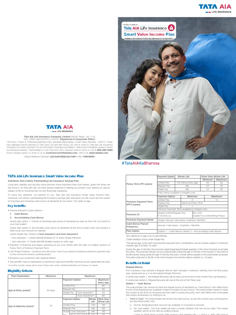 PRO0750 Smart Value Income Plan Brochure | PDF | Insurance | Interest