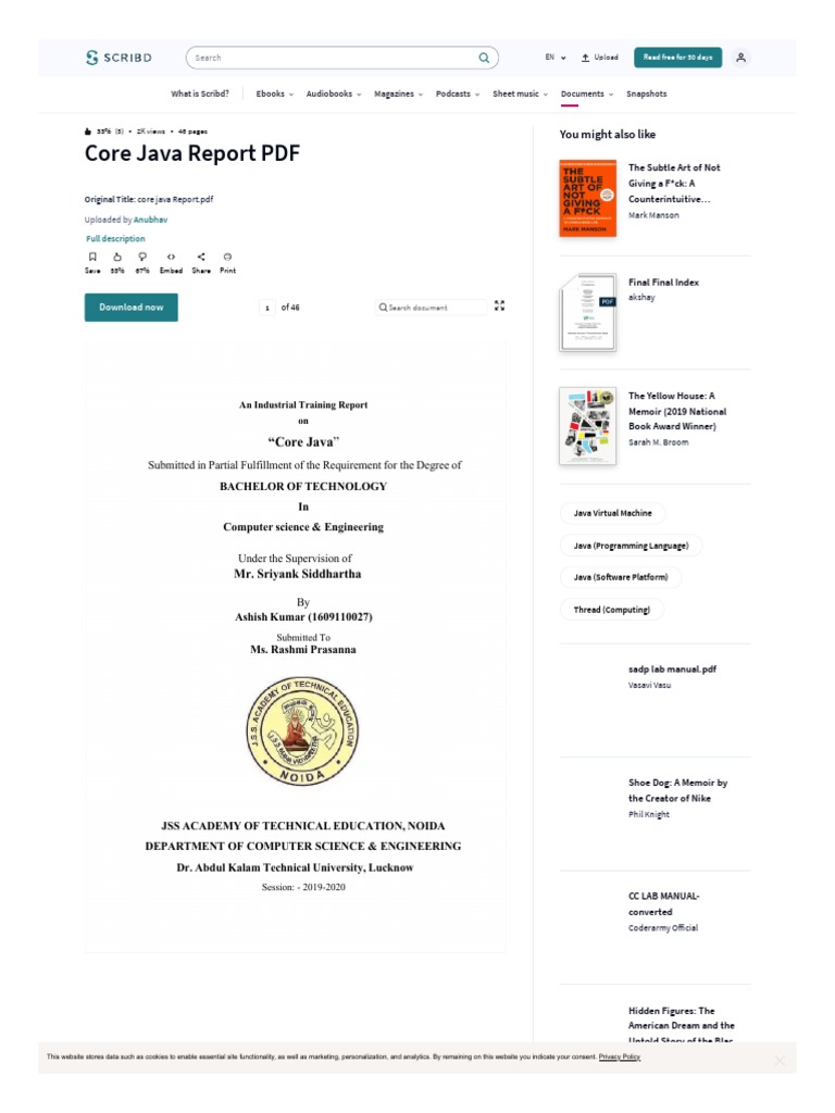 WWW Scribd Com Document 438770896 Core Java Report PDF | PDF