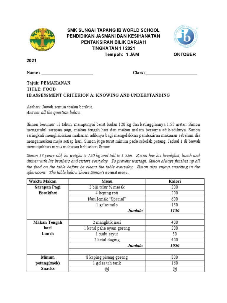 Pentaksiran PJK Ting 1 Okt | PDF