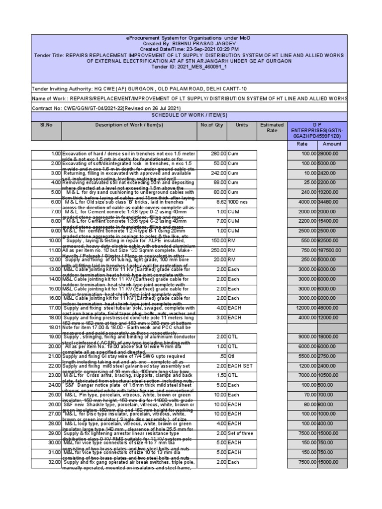 MES Tender for Electrical Repairs | PDF | Transformer | Insulator ...