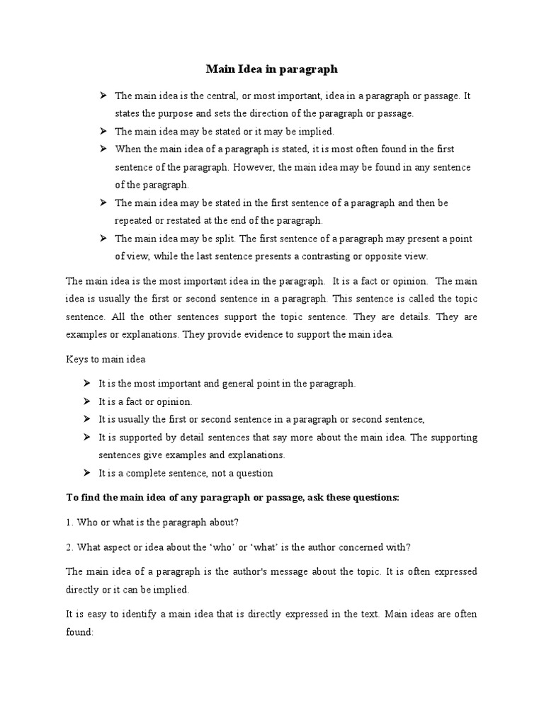 Main Idea in Passage | PDF | Fat | Paragraph