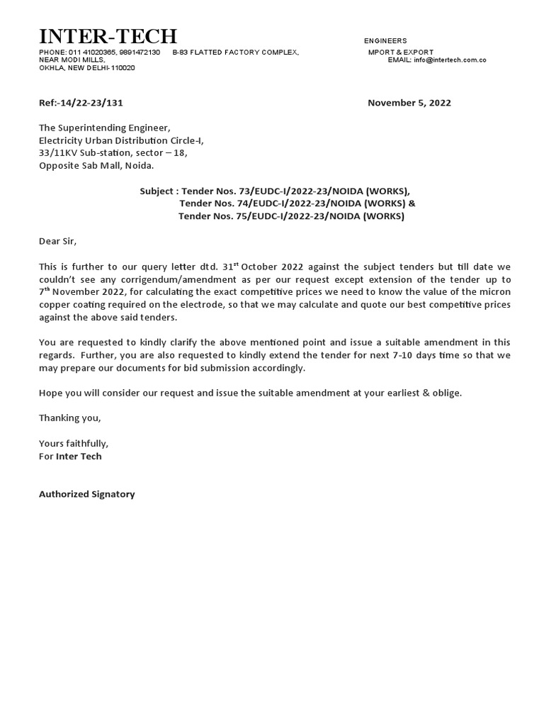 Letter of Superintending Engineer Noida | PDF