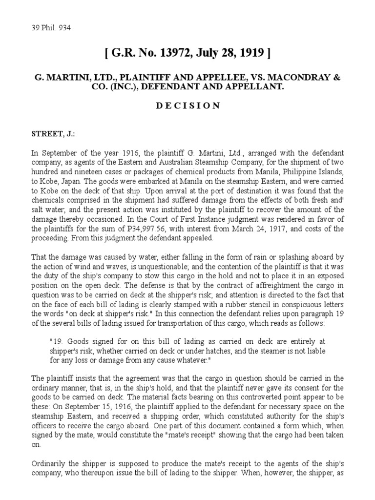G. Martini, Ltd. vs. Macondray & Co., 39 Phil., 934, No. 13972 July 28 ...