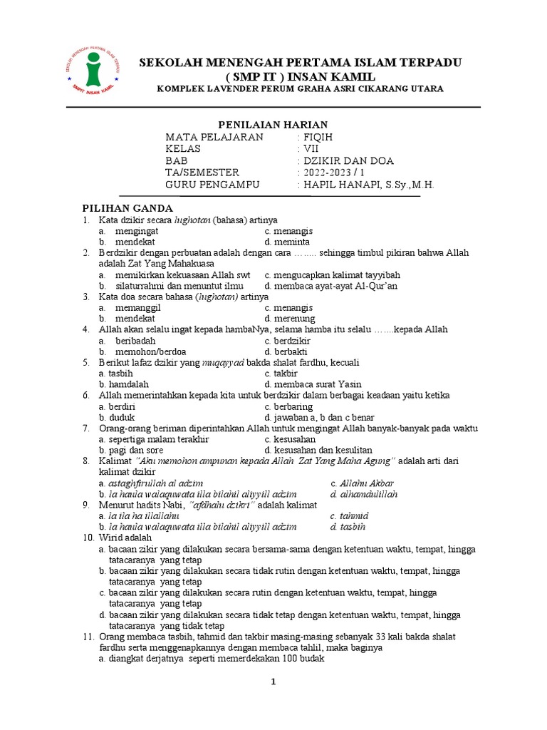 PH Fikih Kls 7 Bab 4 Zikir Dan Doa | PDF