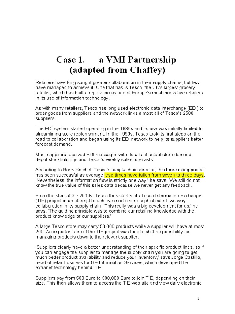 Case 1 A VMI Partnership | PDF